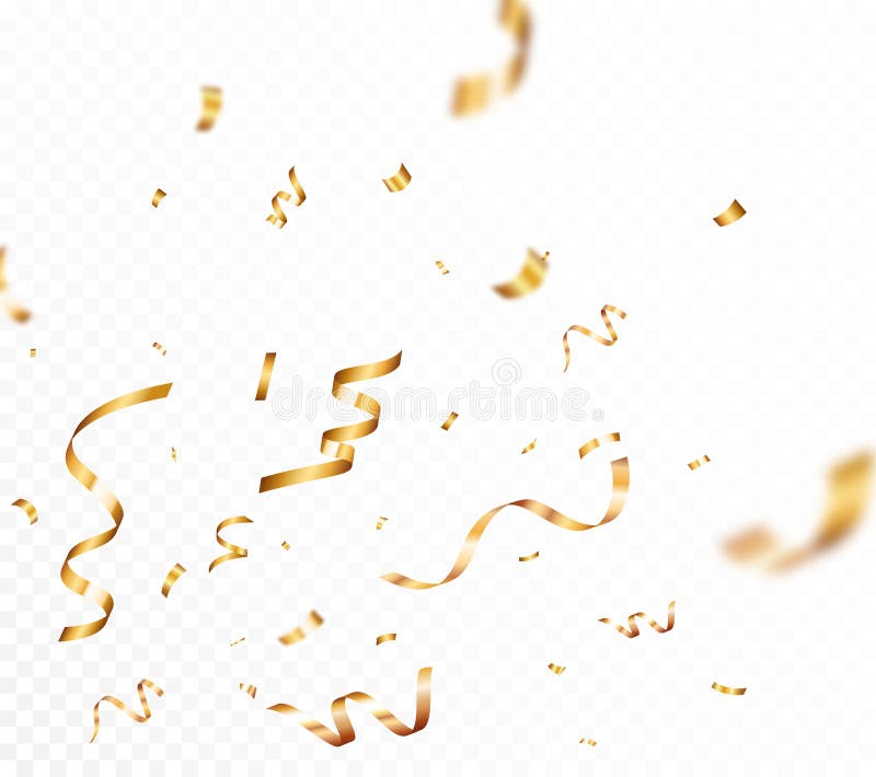 Gold Confetti and Ribbon Celebrations Balloons, Isolated on Transparent ...