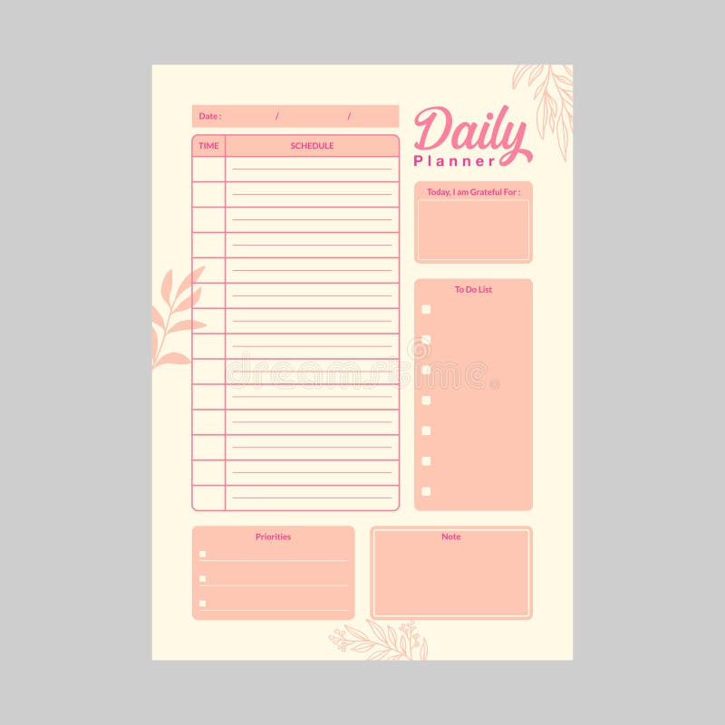 Daily Planner Template Vector Stock Illustration - Illustration of ...