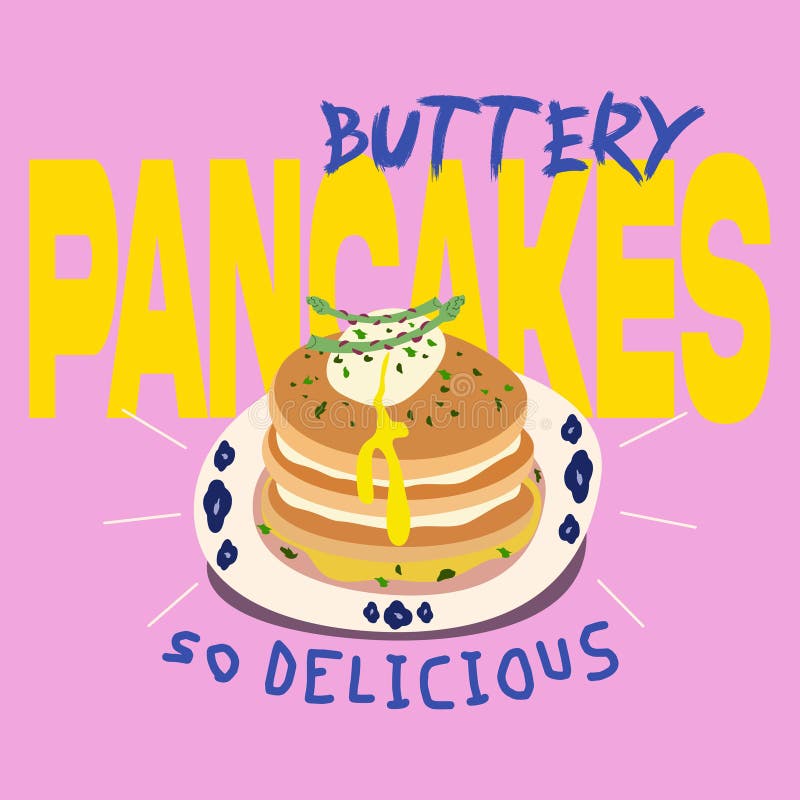 Pancakes Trendy Retro Poster Design. Vector Illustration in Cartoon ...