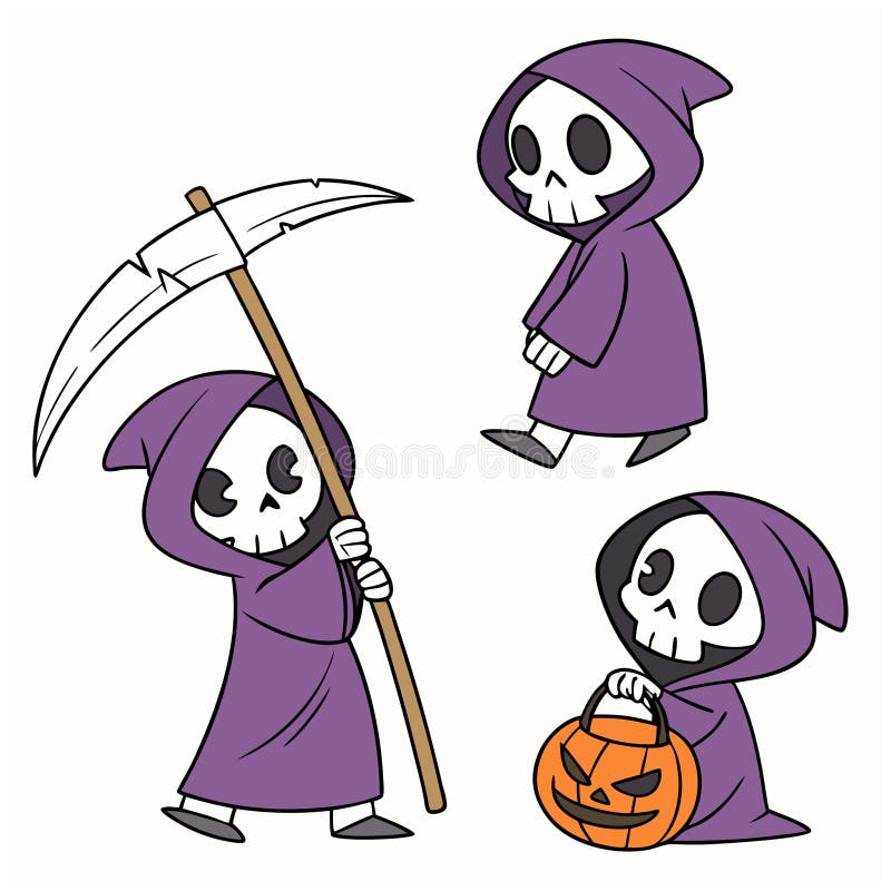 Cartoon Grim Reapers beside a Pumpkin Illustration Design Stock Vector ...
