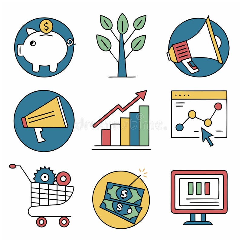 A Set of Minimalist Icons Representing Various Business Concepts. Stock ...