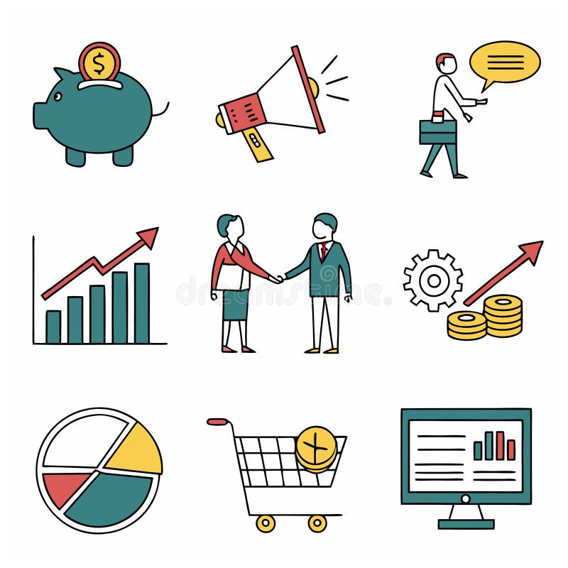 A Set of Minimalist Icons Representing Various Business Concepts. Stock ...