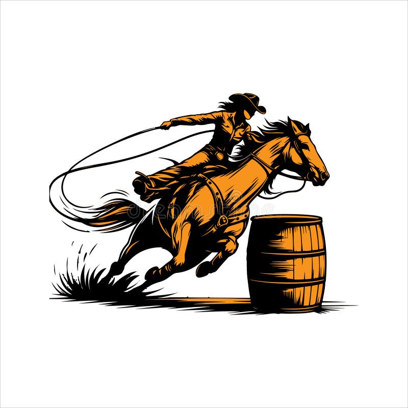 Cowgirl Riding in a Barrel Racing Competition Stock Vector ...