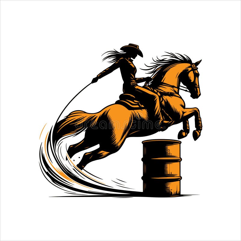 A Cowgirl Riding in a Barrel Racing Competition Stock Vector ...