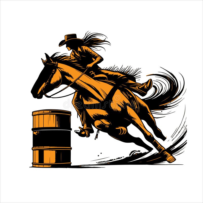 A Cowgirl Riding in a Barrel Racing Competition Stock Vector ...
