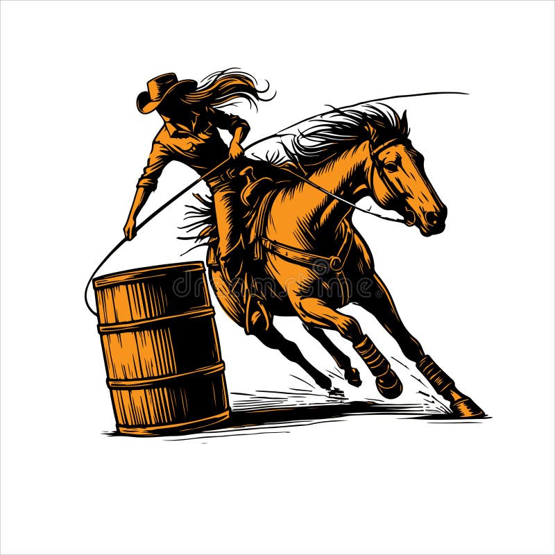 A Cowgirl Riding in a Barrel Racing Competition Stock Illustration ...