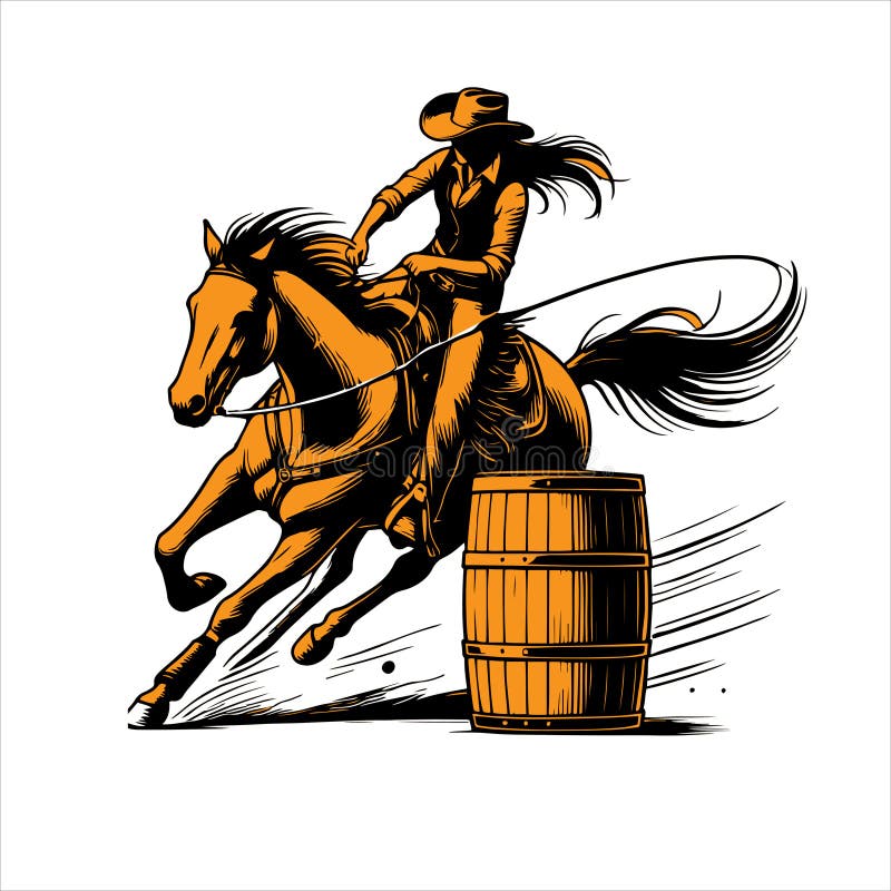 A Cowgirl Riding in a Barrel Racing Competition Stock Vector ...