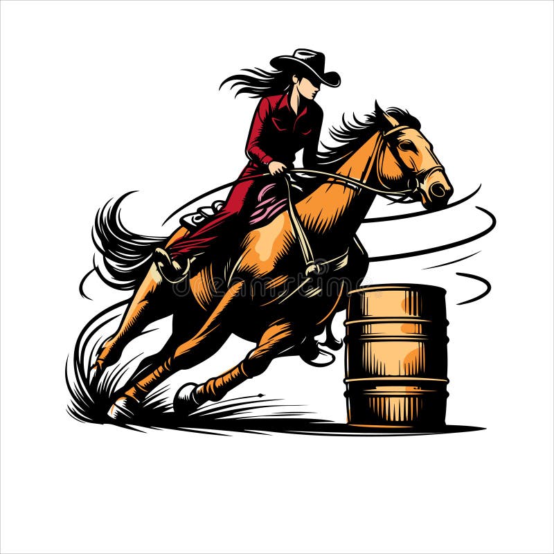 A Cowgirl Riding in a Barrel Racing Competition Stock Vector ...