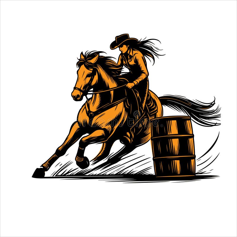 A Cowgirl Riding in a Barrel Racing Vector Logo Stock Vector ...