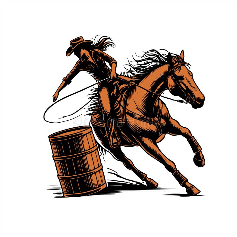 A Cowgirl Riding in a Barrel Racing Vector Logo Stock Vector ...