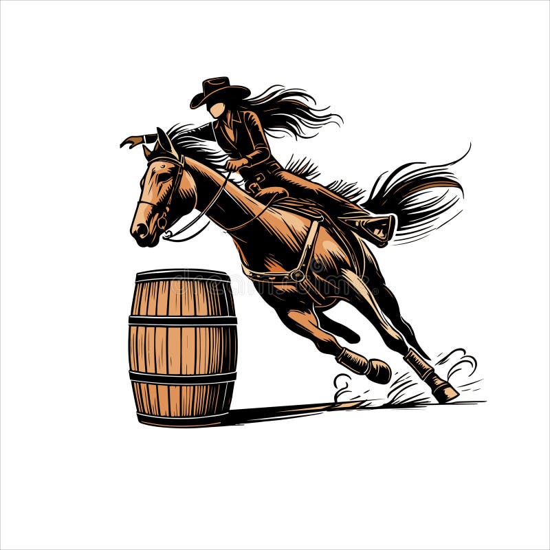 A Cowgirl Riding in a Barrel Racing Art Vector Stock Vector ...