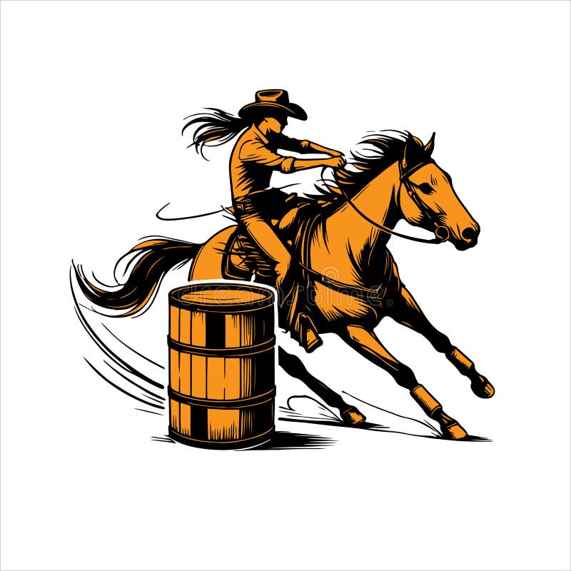A Cowgirl Riding a Horse in a Barrel Racing Art Vector Stock Vector ...