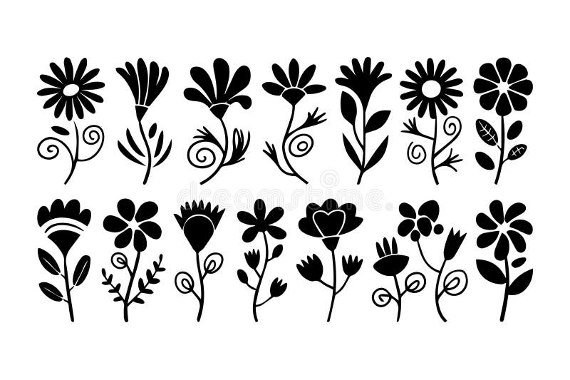 A Delicate Floral Icon, Logo, and Seamless Pattern Featuring Hand-drawn ...