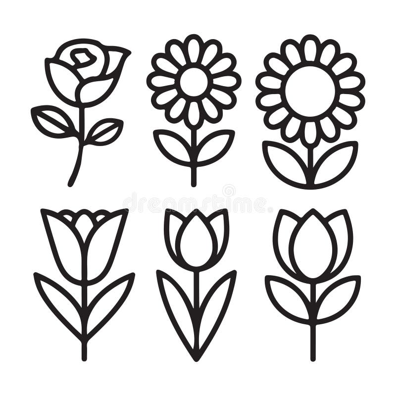A Delicate Floral Icon, Logo, and Seamless Pattern Featuring Hand-drawn ...