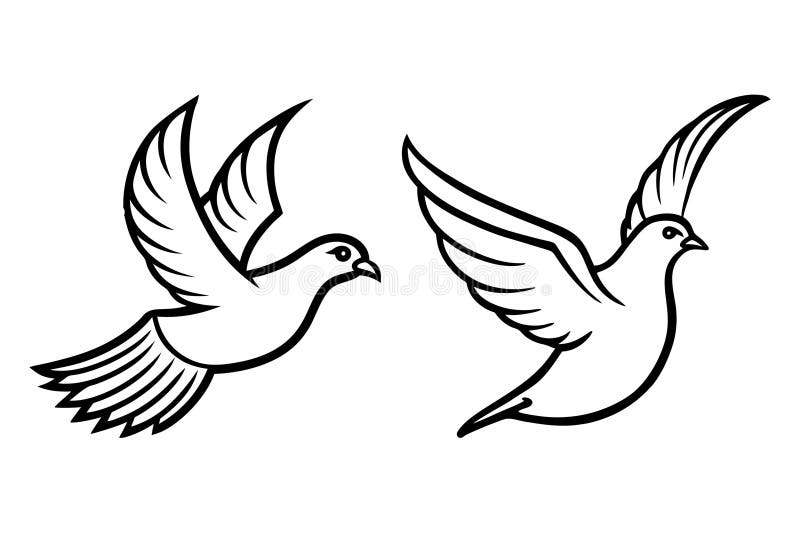 Stylized Black and White Illustration of Two Flying Doves Stock Vector ...