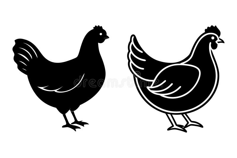 Two Stylized Chicken Silhouettes Side by Side on a White Background ...