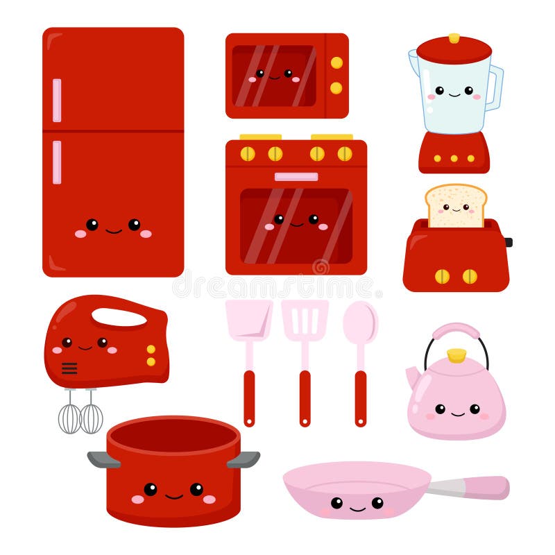 Cute Kitchen Appliance Clip Art Collection Stock Vector - Illustration ...