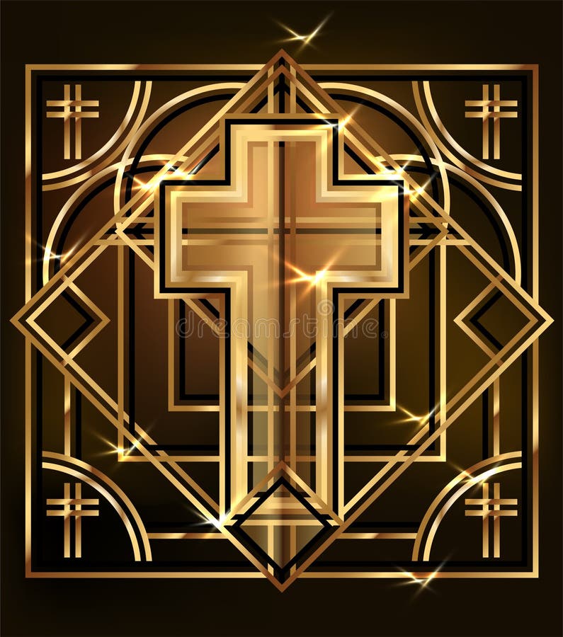 Happy Easter Golden Cross Card Art Deco Style, Vector Stock Vector ...