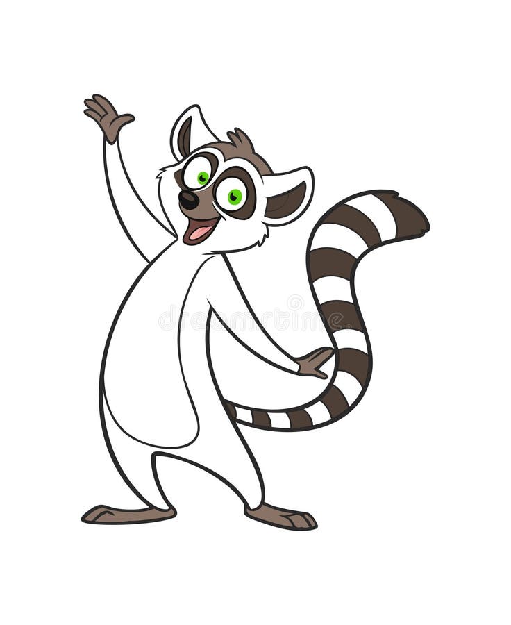Cheerful Cartoon Lemur Character with Striped Tail Illustration Stock ...