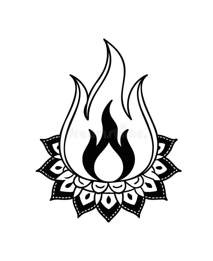 Mandala Fire Design - Black and White Henna Art Illustration Stock ...