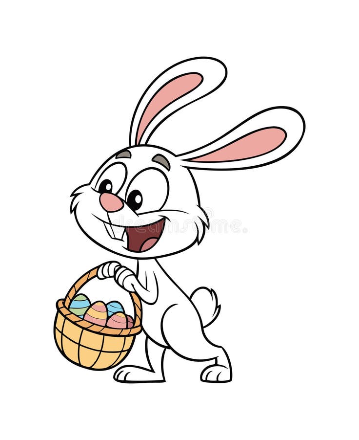 Cartoon Easter Bunny with Basket of Colorful Eggs Stock Vector ...