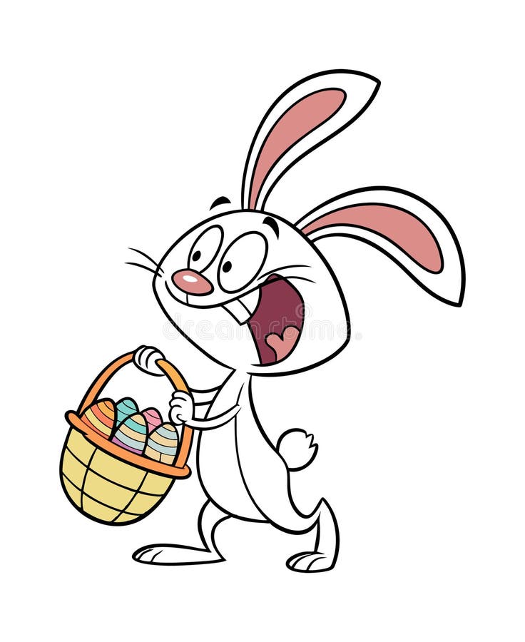 Easter Bunny Cartoon with Easter Egg Basket - Fun Holiday Illustration ...