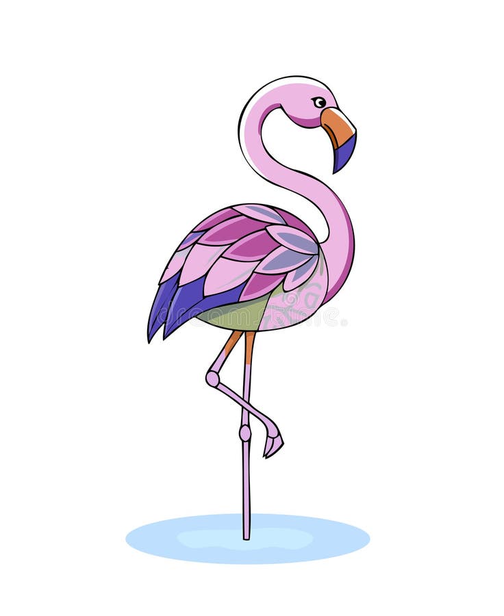 Colorful Cartoon Flamingo Illustration - Vibrant Bird Vector Art Stock ...