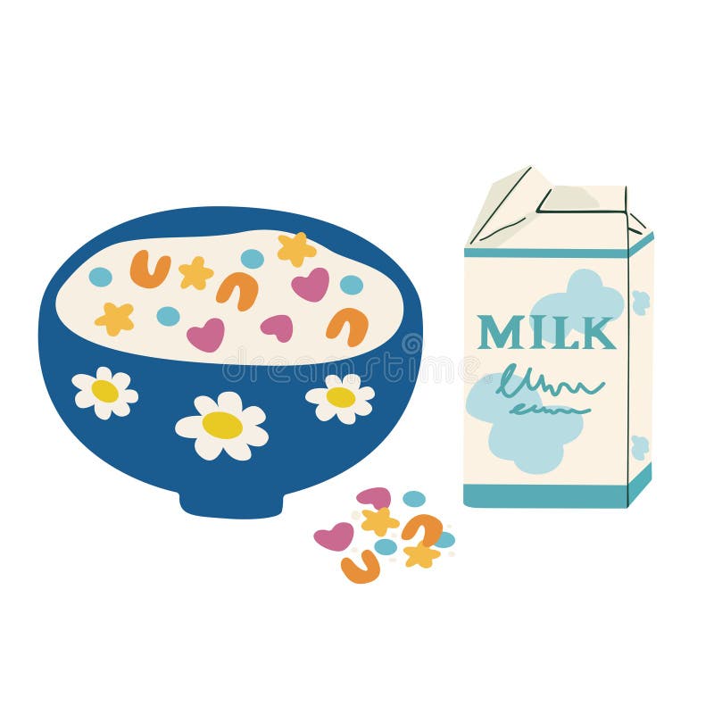Crispy Cereal Milk Breakfast in Bowl. Sweet Morning Food Illustration ...