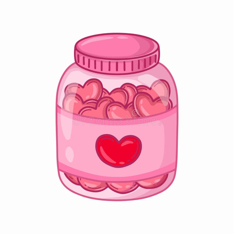 Cute Pink Glass Jar with Hearts Inside, Cartoon Vector Illustration ...