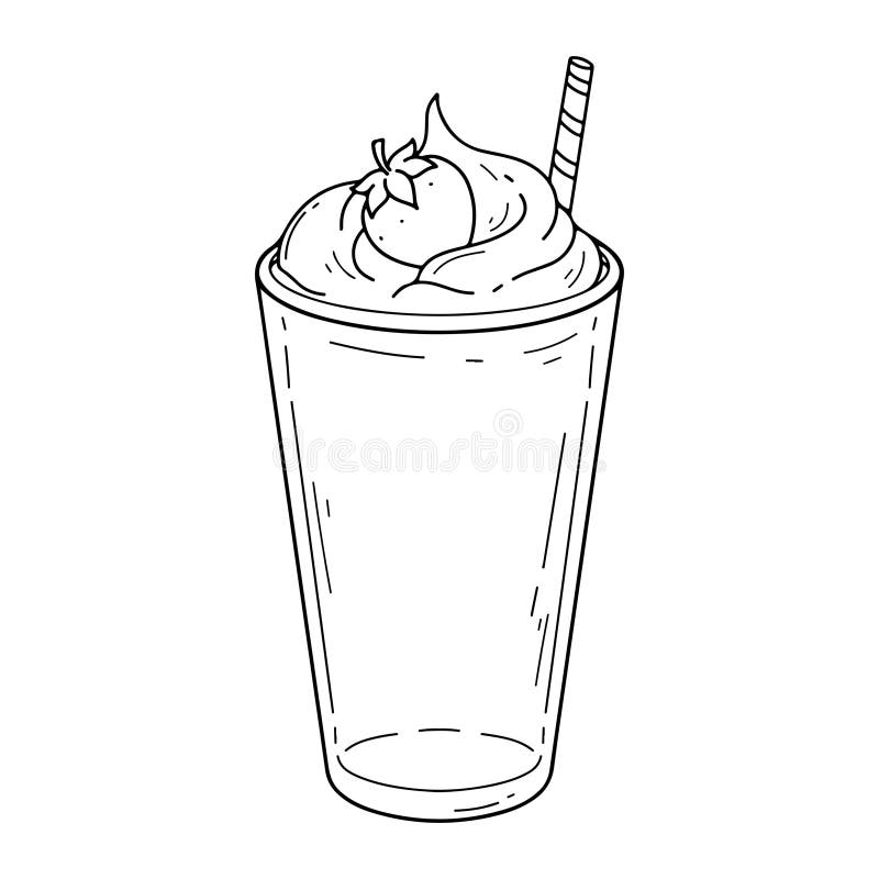 Milkshake with Whipped Cream. Hand Drawn Vector Illustration in Doodle ...
