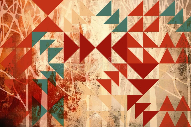 Geometric Abstract Artwork Featuring an Array of Red and Teal Triangles ...