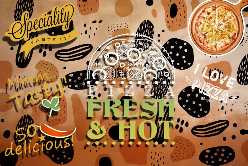 Trendy Pizza Art with Handwritten Typography & Abstract Design Stock ...