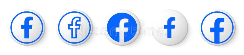 Facebook Circle Shape Vector Buttons Collection with Blue Logo. Social ...
