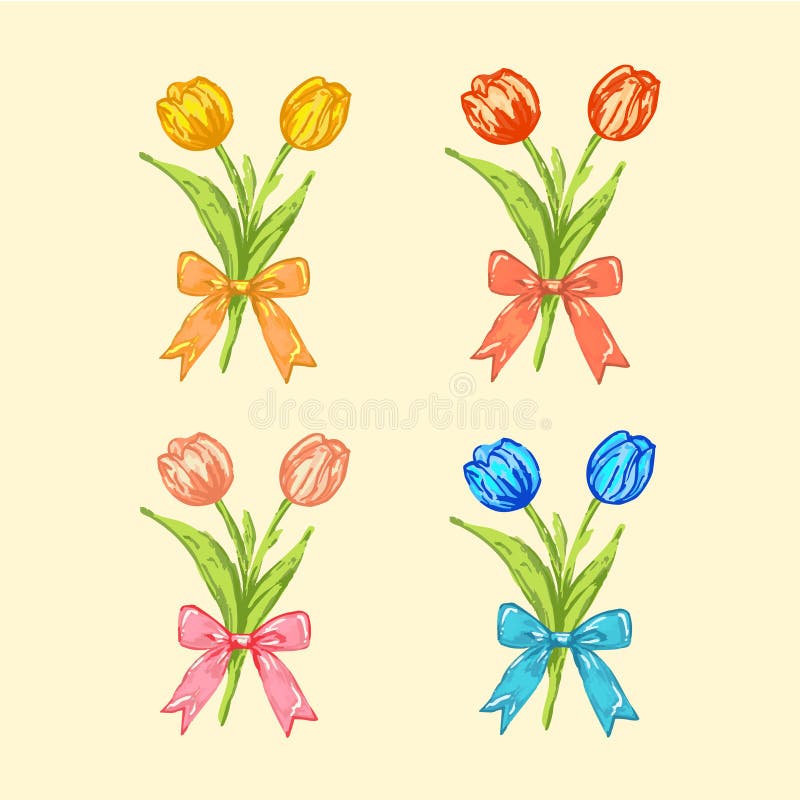 Tulips with Coquette Bows - Floral Spring Illustration Stock ...