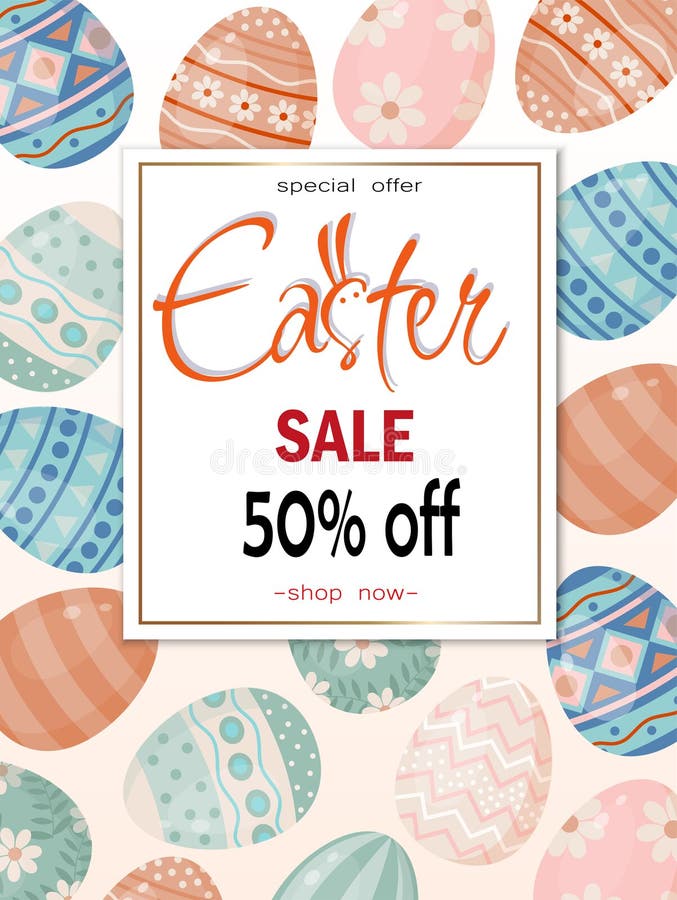 Easter Sale Banner with Easter Eggs Background. Discount Flyer Stock ...