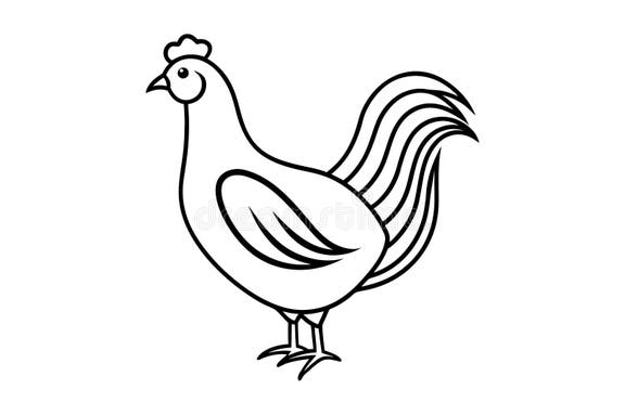 Stylized Line Drawing of a Rooster Facing Left Stock Vector ...