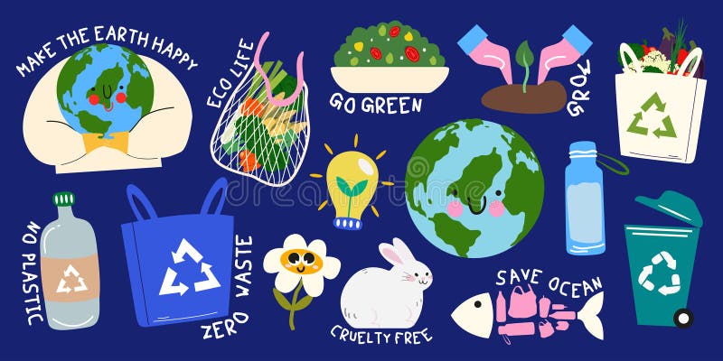 Zero Waste, Go Green, Cruelty Free, Save Ocean. Green Sustainable ...