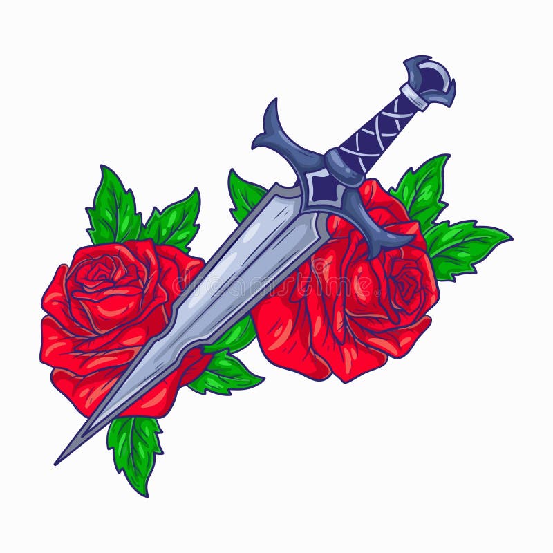 Illustration of a Dagger with a Red Rose on a White Background Stock ...