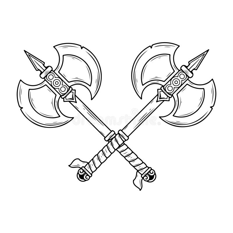 Medieval Battle Axes Icon in Outline Style Isolated on White Background. Vikings Symbol Stock ...