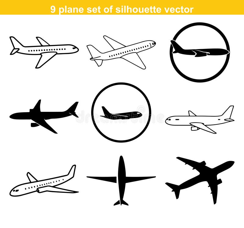 Modern Aircraft Icon Set Logotype Silhouette Vector Sign Collection ...