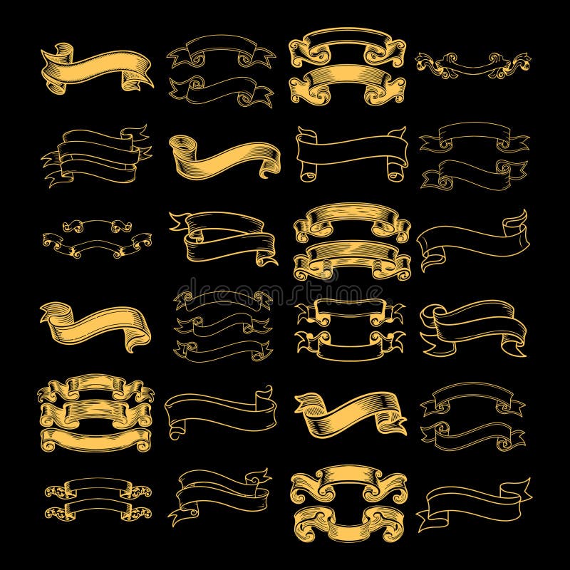 Hand-Drawn Detailed Scroll Golden Ribbons – Elegant Contour ...