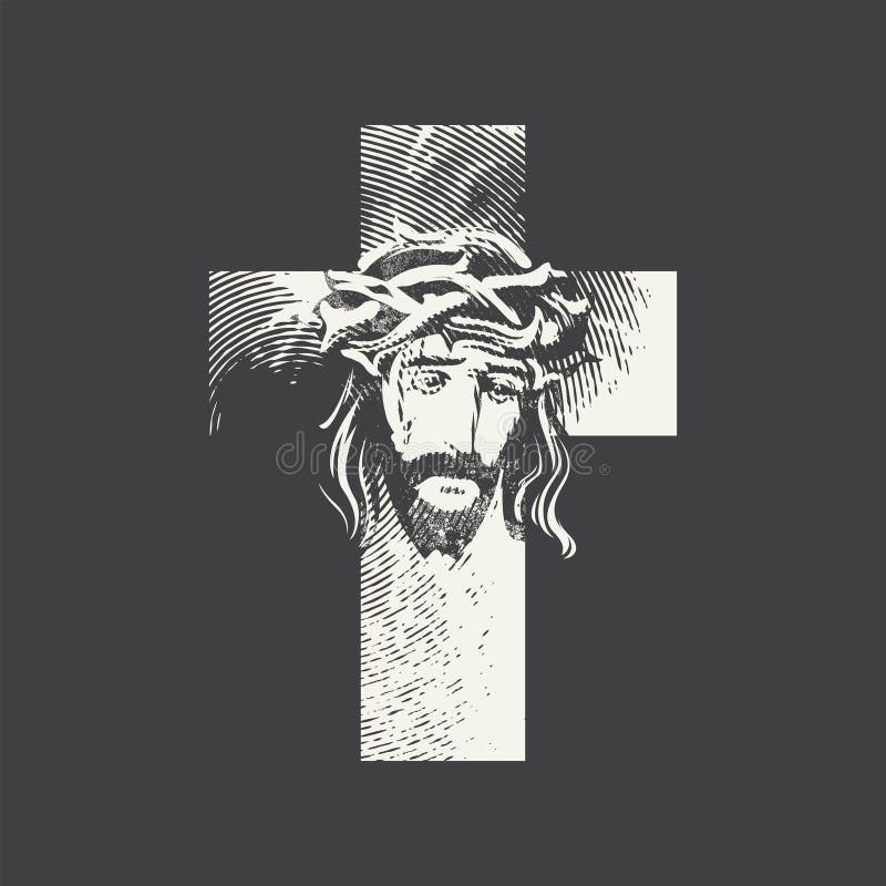 Cross with Portrait of Crying Jesus Christ Stock Vector - Illustration ...