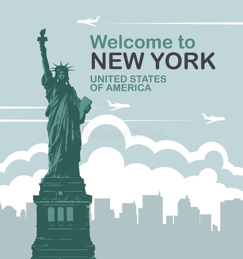 American Statue of Liberty in New York Cityscape Stock Vector ...