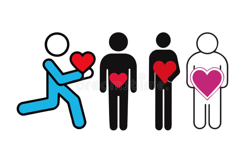 A Set of Human Figure Silhouettes Holding Hearts Symbolizes Love, Care ...