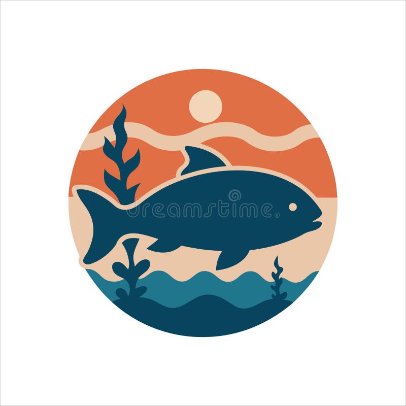Chub Fish with Underwater Scene Silhouette Vintage Vector Art Stock ...