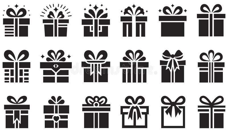 Gift Box Icons Set with Bows and Ribbons Stock Vector - Illustration of ...