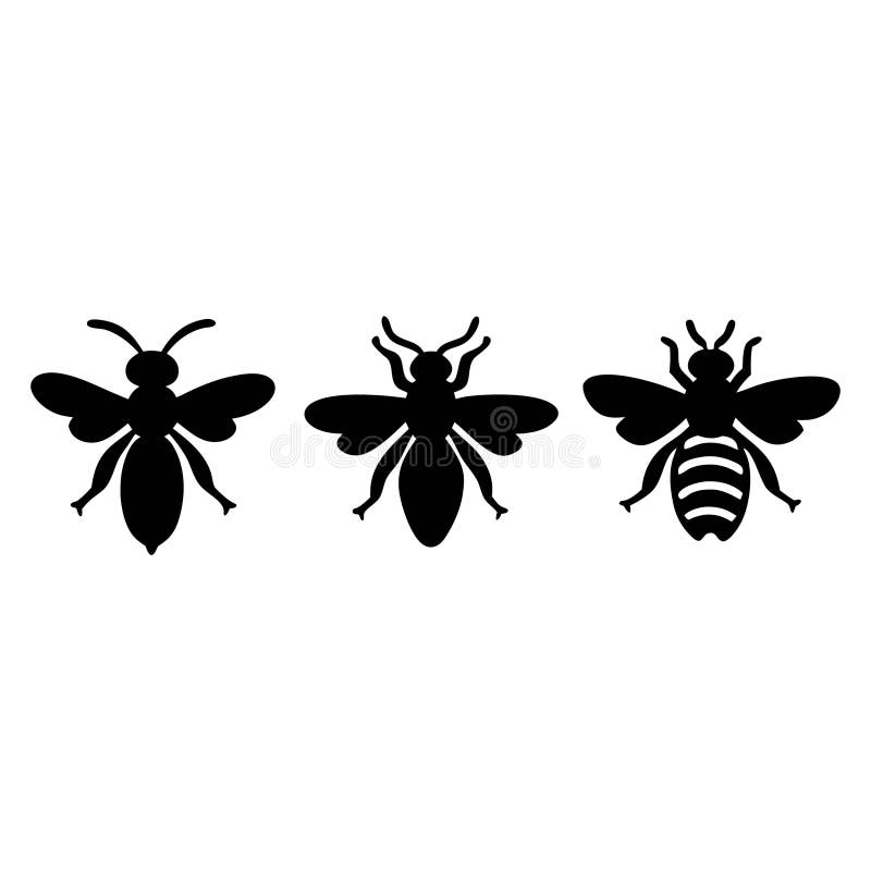 Bee Silhouettes Set Insect Pack of Vector Stock Vector - Illustration ...
