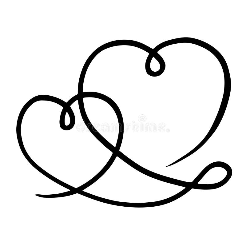 Two Hearts Line, Couple in Love, Outline Stock Illustration ...