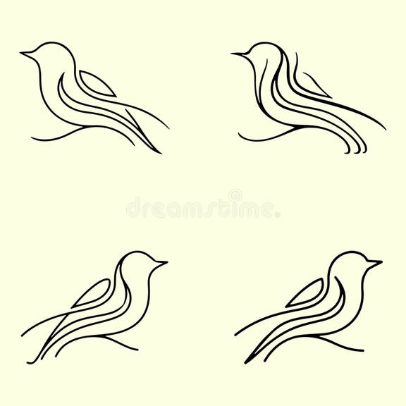 Elegant Minimalist Birds Line Art Set Vector Illustration. Stock ...