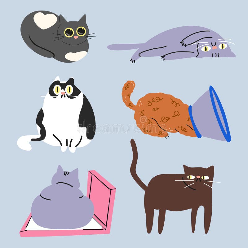 Cartoon Cute Cats Character Collection in Various Poses. Different ...